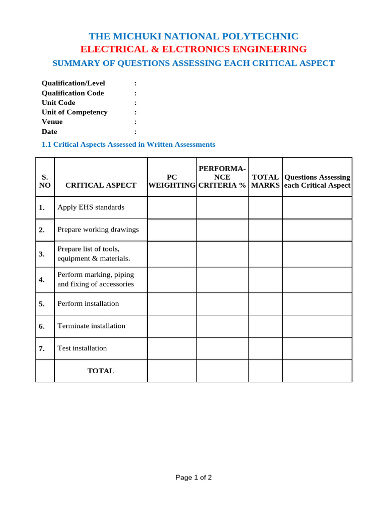 PC Weighting Template | PDF