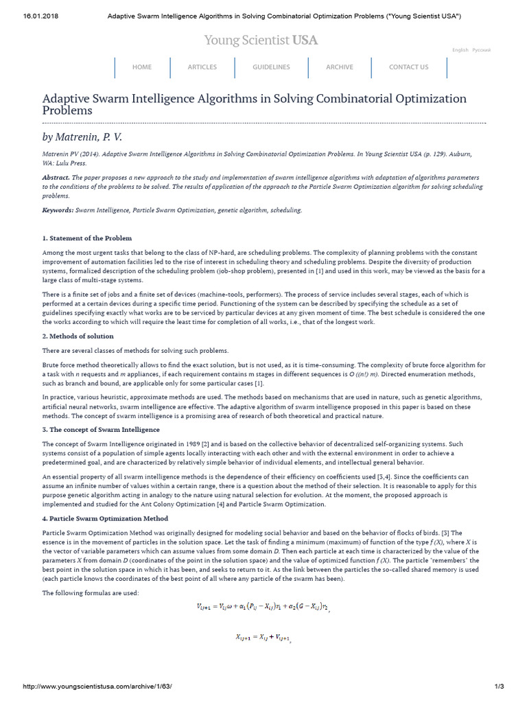 Adaptive Swarm Intelligence Algorithms in Solving Combinatorial ...