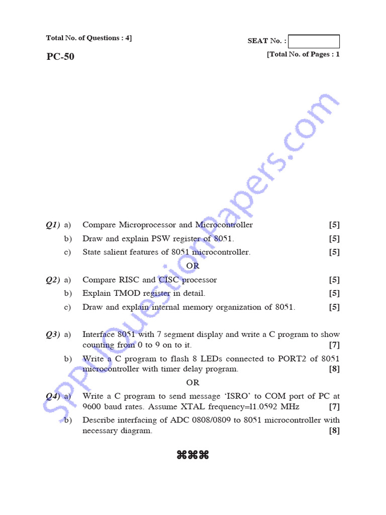 Be Electronics and Telecommunication Engineering Semester 5 2024 October Microcontrollers ...