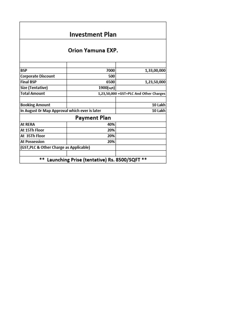 Orion Yamuna Exp Payment Plan.. | PDF