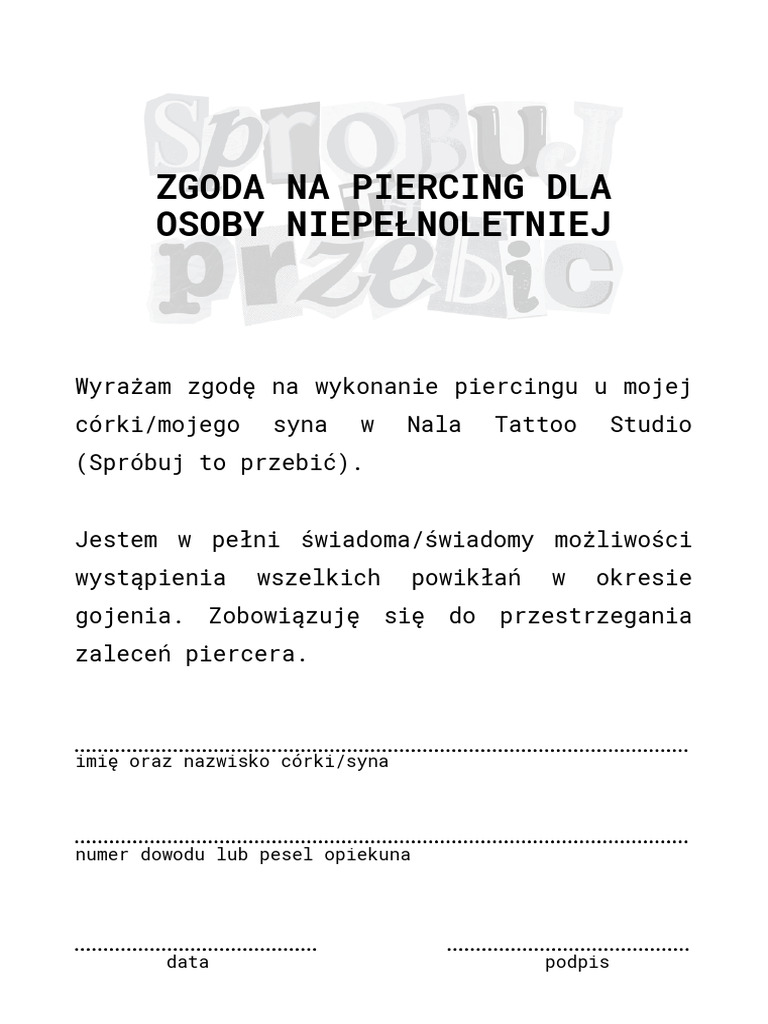 Zgoda Na Piercing U Osoby Niepelnoletniej | PDF