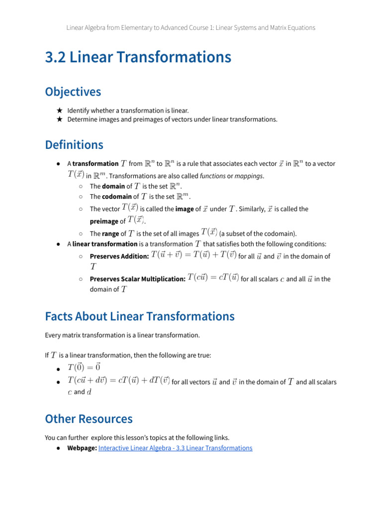 02 Linear-Transformations 3.2 Linear Transformations | PDF