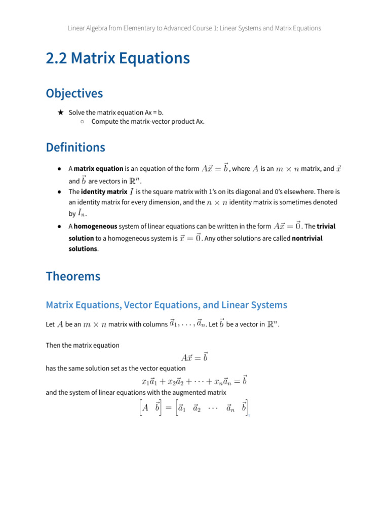 03 Matrix-Equations 2.2 Matrix Equations | PDF | System Of Linear ...