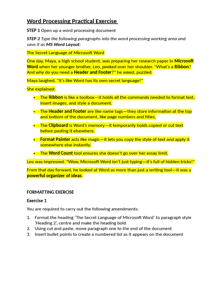 Word Processing Practical Exercise | PDF