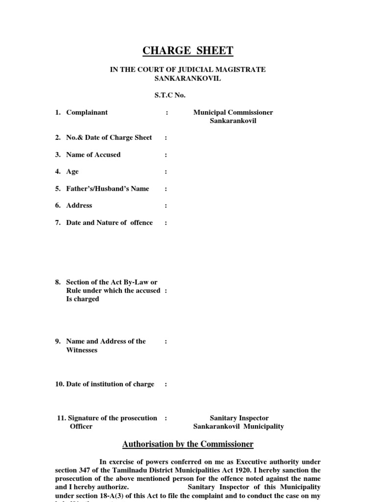Charge Sheet Model Form | PDF