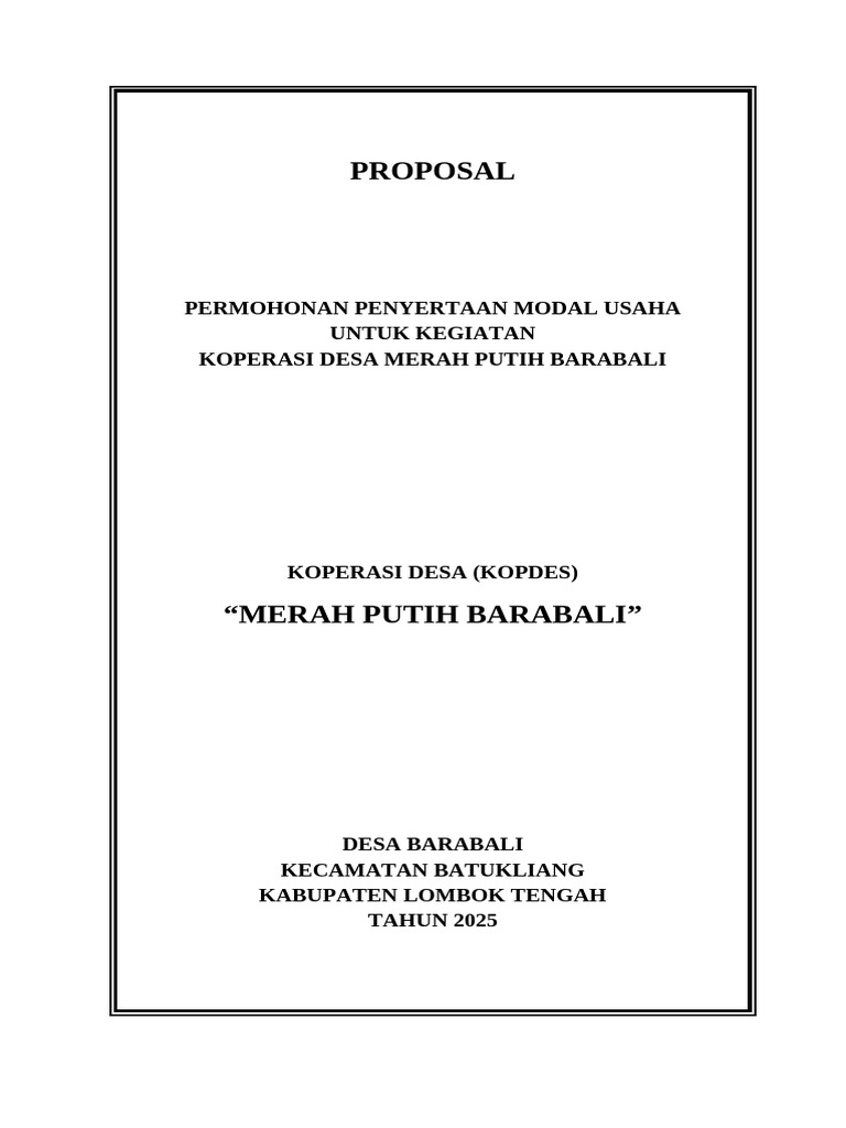 Proposal Modal Usaha Koperasi Merah Putih | PDF
