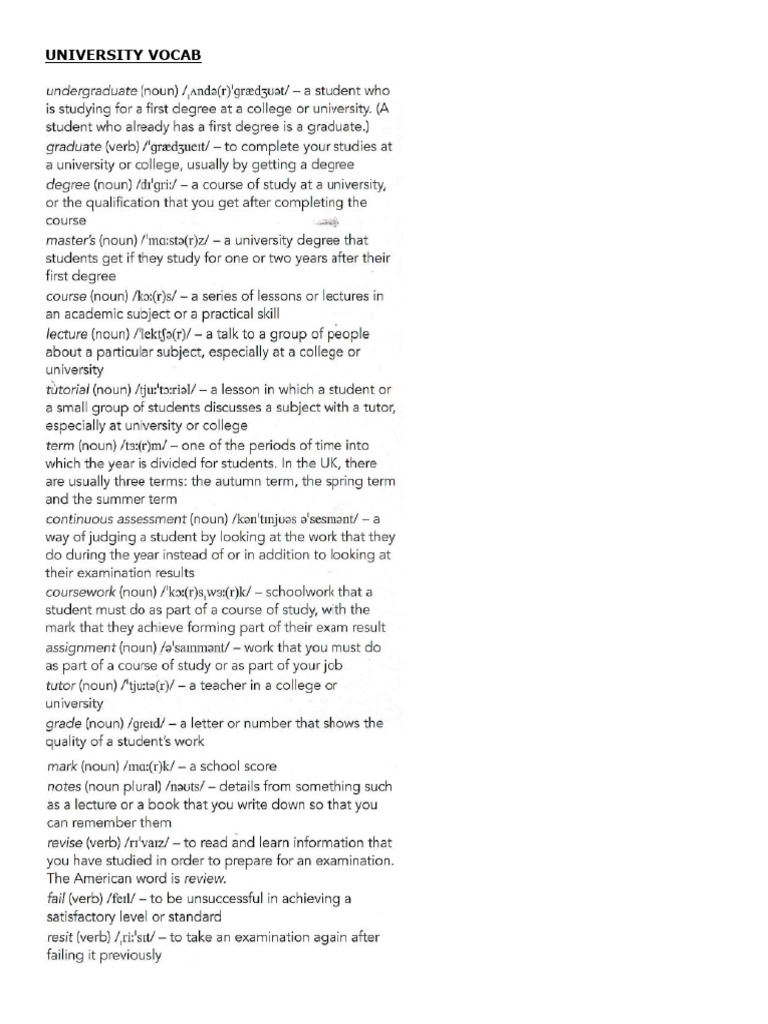 University Vocab | PDF