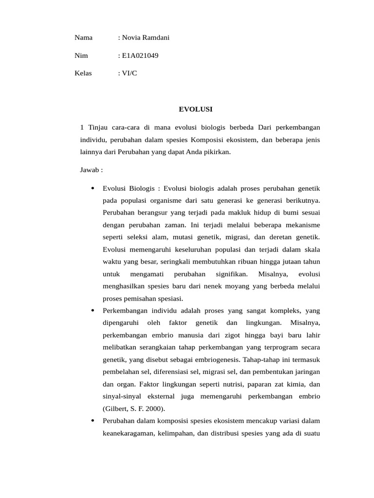 E1A021049 Novia Ramdani - EVOLUSI | PDF