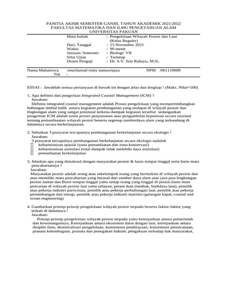 UAS PENGELOLAAN WIL PESISIR LAUT (Reguler) | PDF