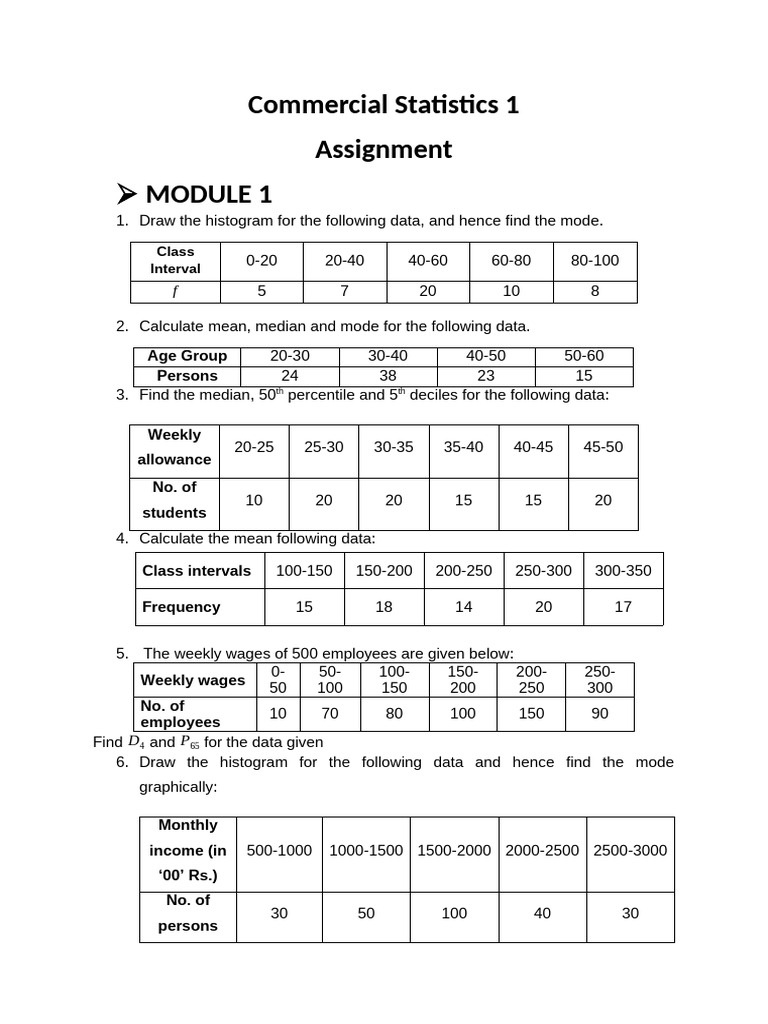 Commercial Statistics 1 Assignment | PDF | Mean | Mode (Statistics)