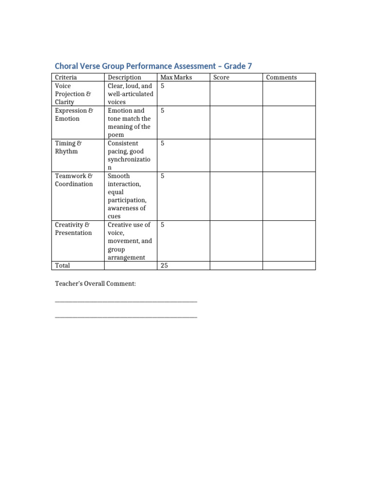 Choral Verse Assessment Grade7 | PDF