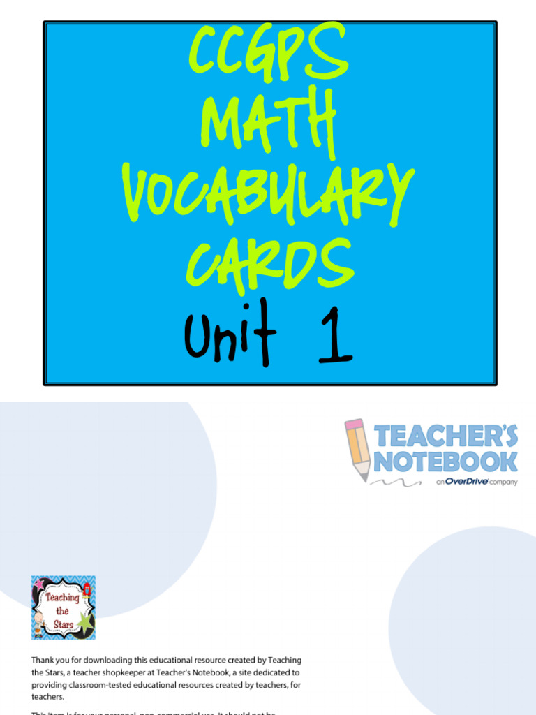 Teaching The Stars - 5th Grade Common Core Math Vocabulary Units 1-7 ...