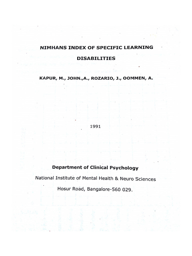Nimhans SLD Battery | PDF
