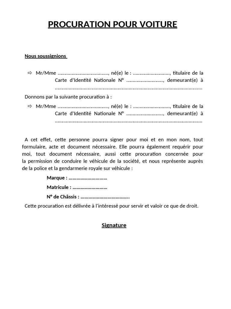 Procuration Pour Voiture | PDF