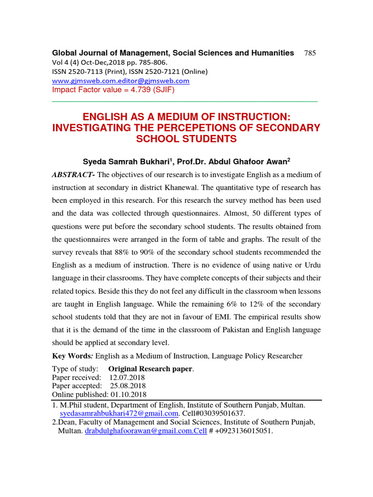 Perceptions of English as Instruction Medium | PDF | English Language ...