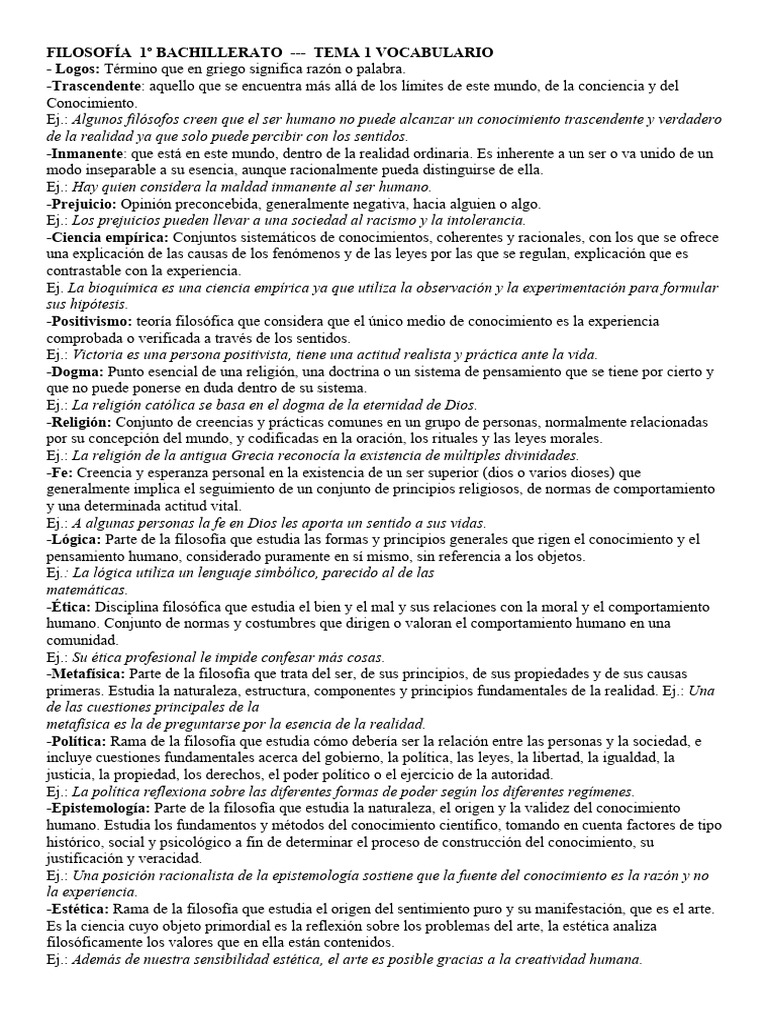 Vocabulario Tema 1 | PDF | Conocimiento | Realidad