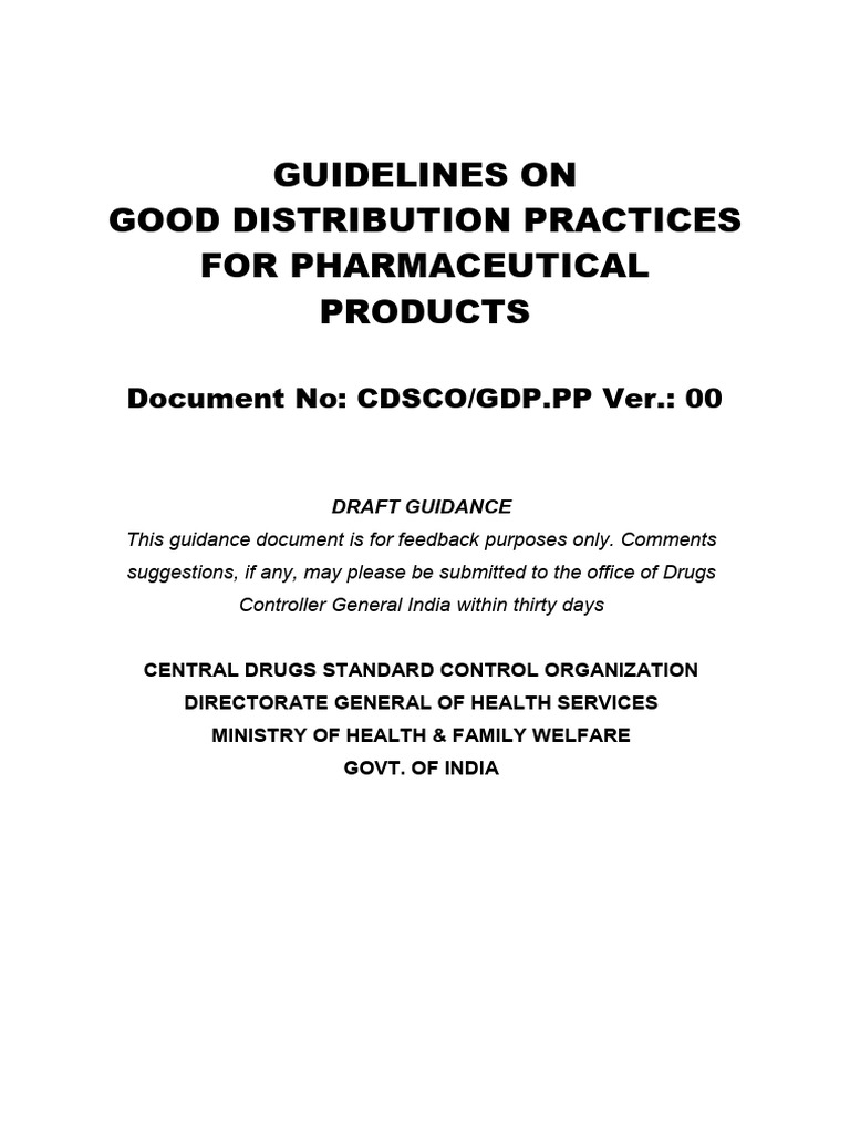 Good Distribution Practices - CDSCO Draft Guideline | PDF | Supply Chain | Quality Management System
