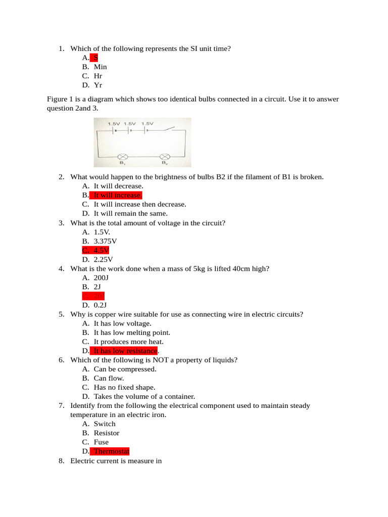 Physics Exam Form 1 Term 3 | PDF | Electric Current | Voltage