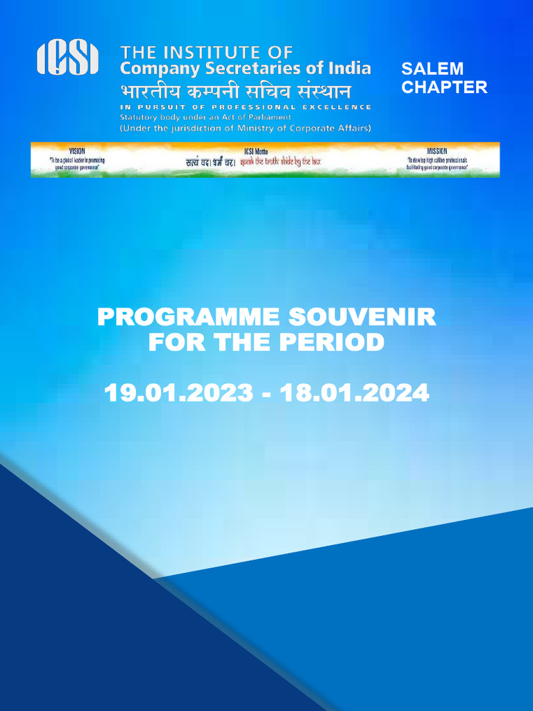 Icsi - Salem Chapter - 2023 - Programme Souvenir | PDF