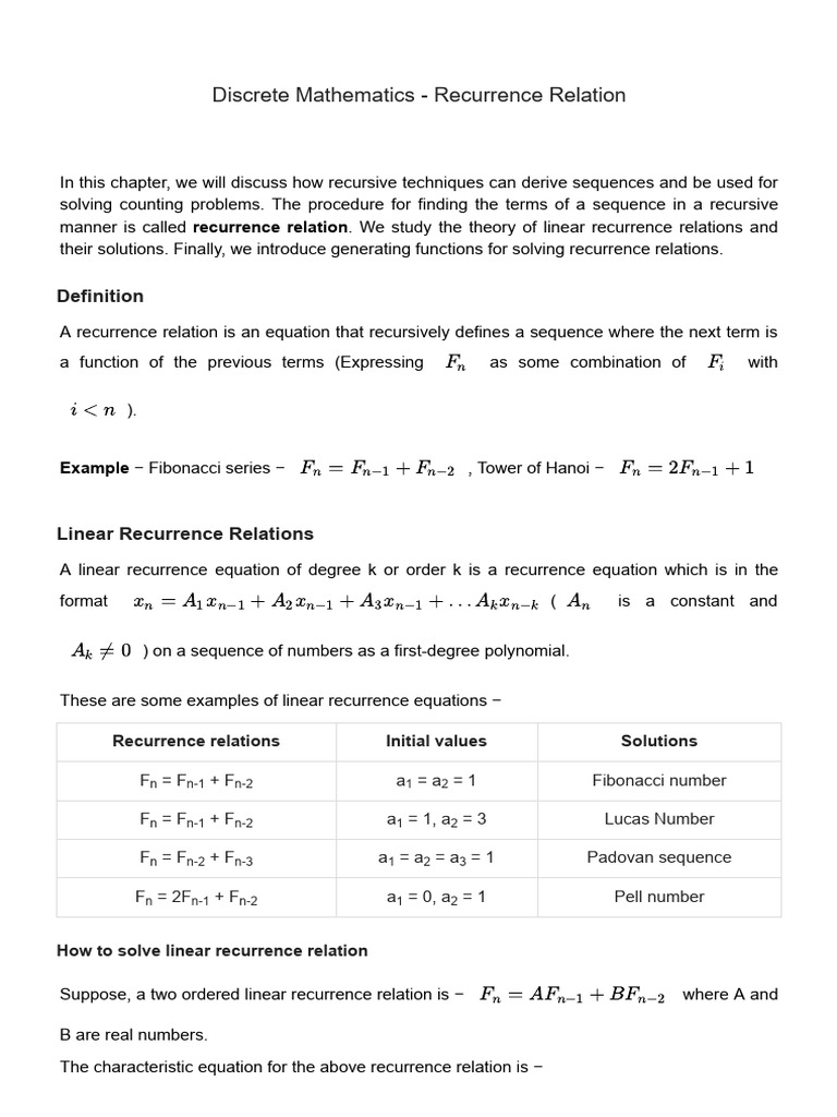 Discrete Mathematics - Recurrence Relation | PDF | Recurrence Relation | Recursion