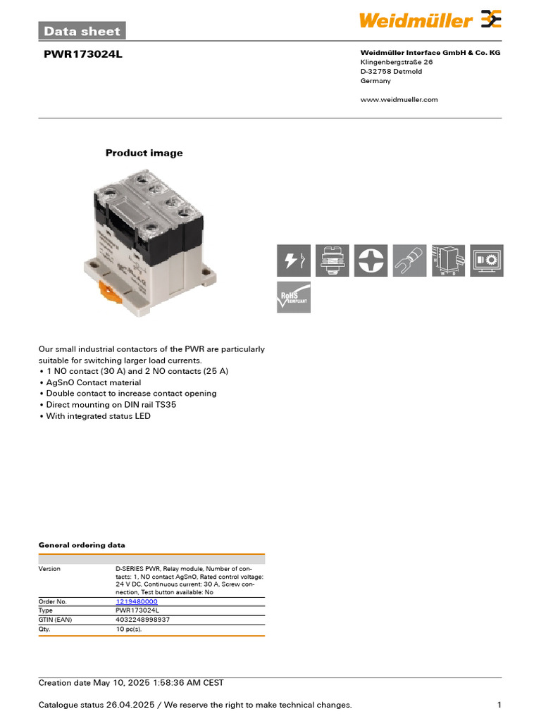 PWR173024L Relay Module Data Sheet | PDF | Relay | Power (Physics)