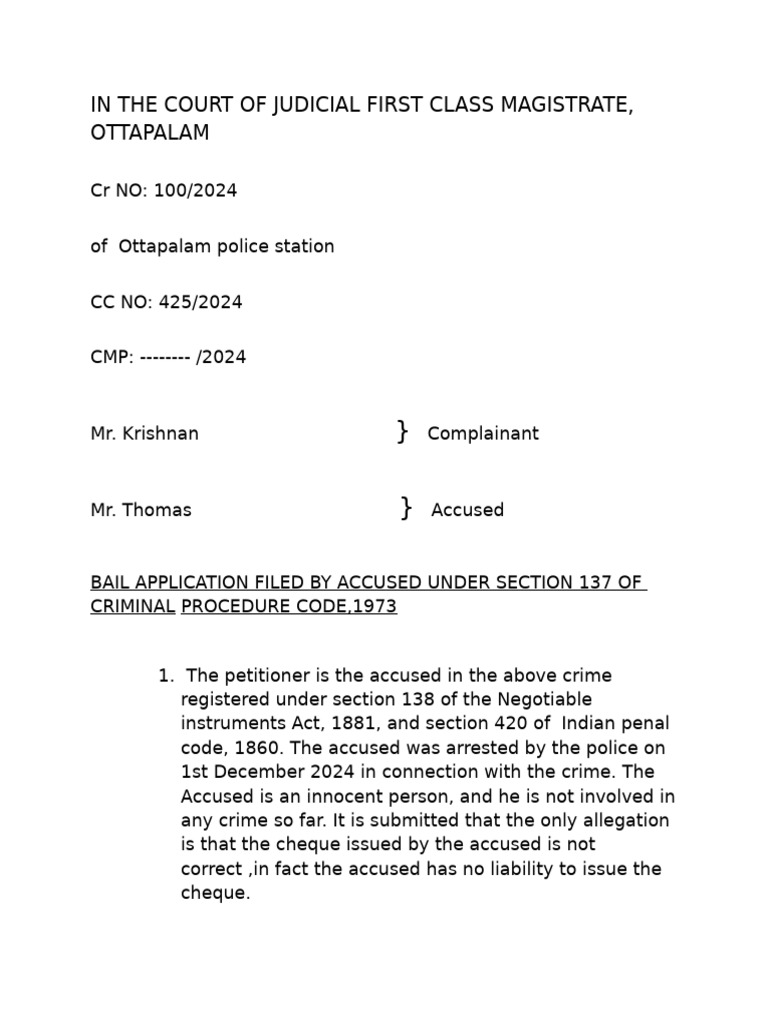 BAIL APPLICATION For Code of Civil Procedure | PDF | Bail | Criminal Procedure In South Africa