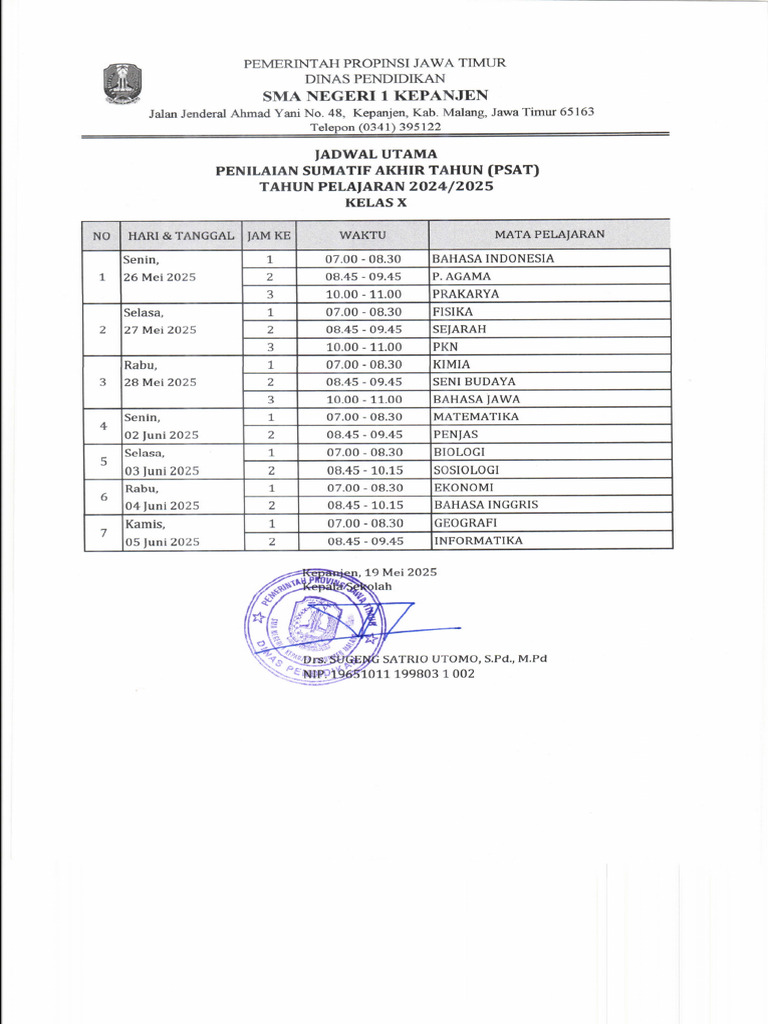 Jadwal Psat 2025 | PDF