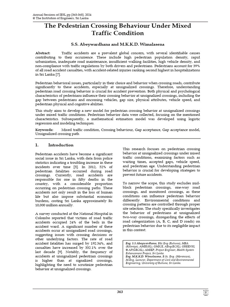 Pedestrian Crossing Behavior Under Mixed Traffic Conditions Pdf Coefficient Of Determination