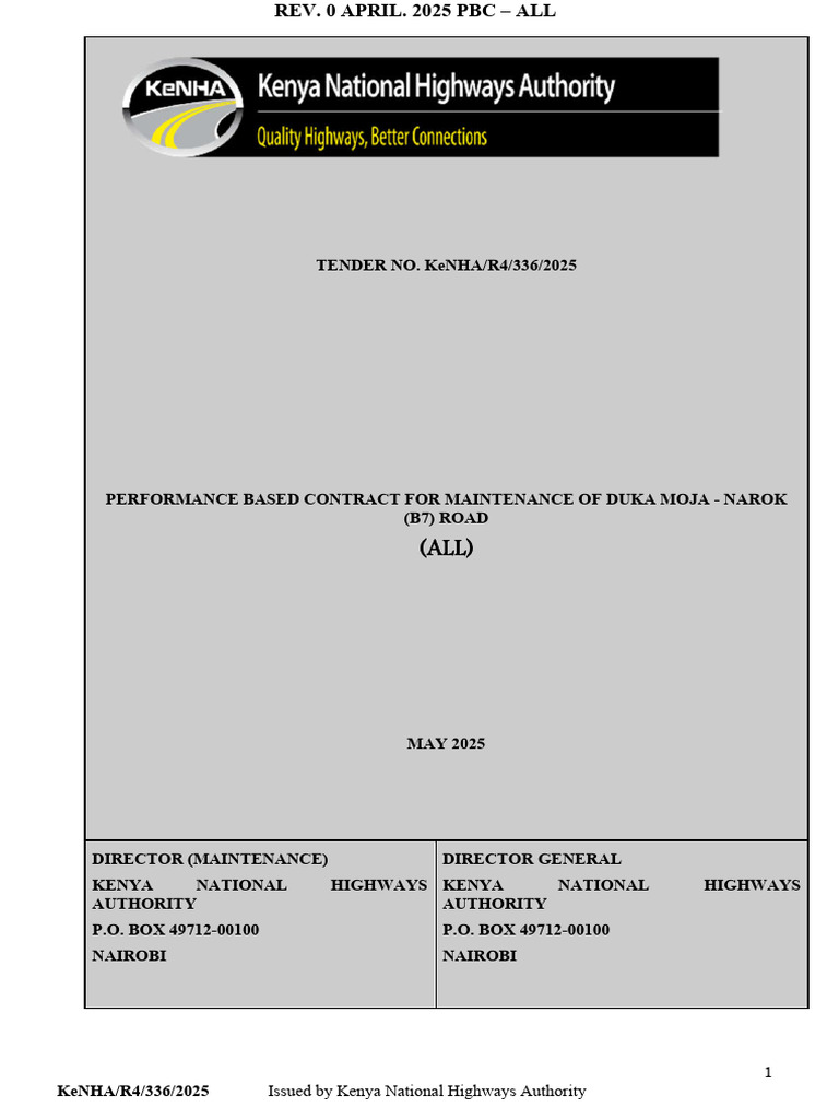 KeNHA R4 336 2025 PBC DUKA MOJA NAROK 1 | PDF | Road Surface | Road