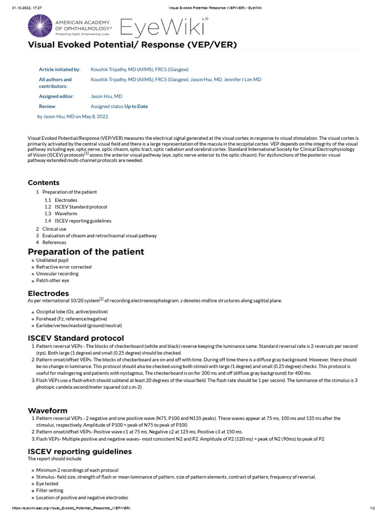 Visual Evoked Potential Overview | PDF | Visual System | Vision