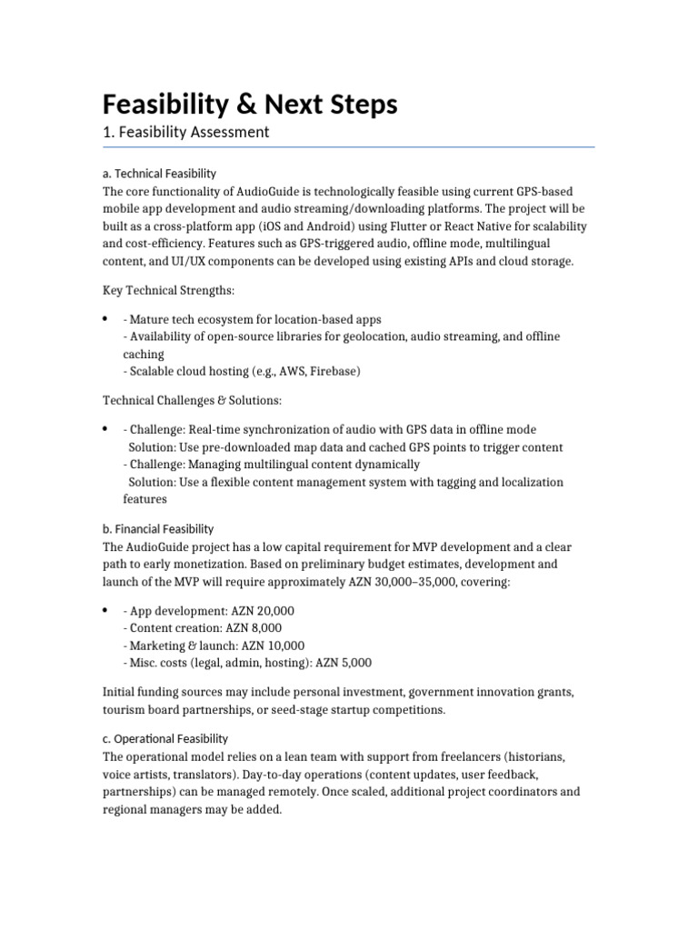 Feasibility and Next Steps | PDF | Mobile App | Startup Company