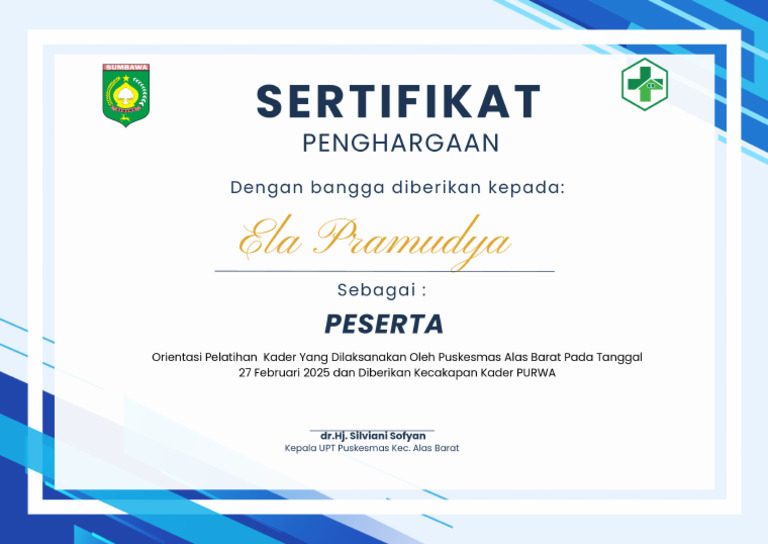 Sertifikat Pelatihan Kader | PDF
