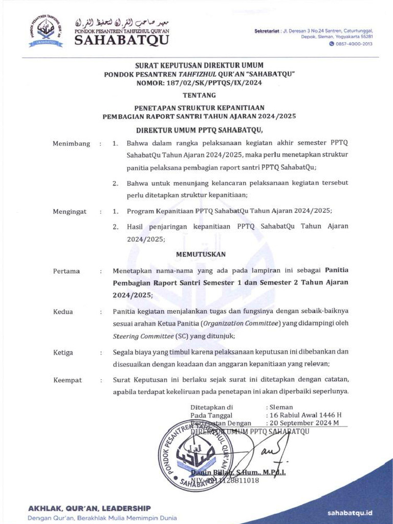 SK Rapotan Pesantren | PDF