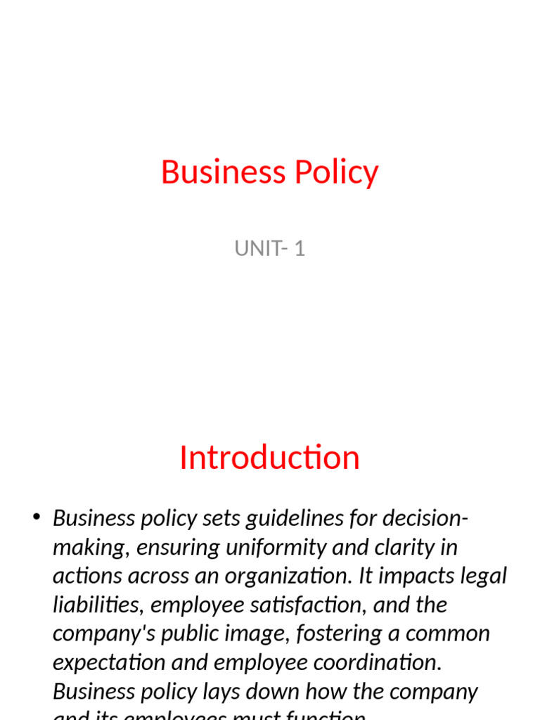 Unit 1 Business Policy | PDF | Policy | Goal