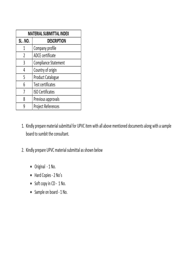 Documents Index For Material Submittal | PDF