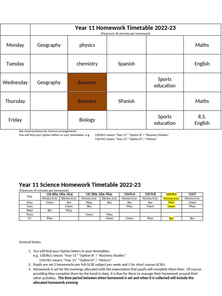 Year 11 Homework 2022-23 | PDF | Secondary Education | Schools