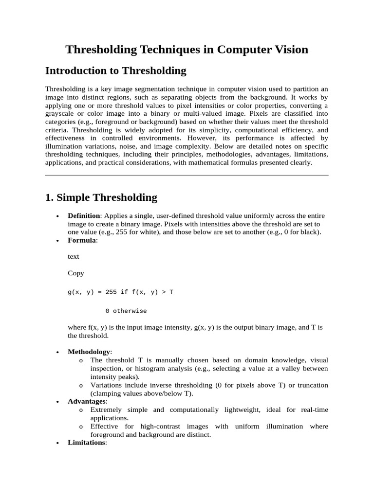 Types of Thresholding Techniques | PDF | Image Segmentation | Color