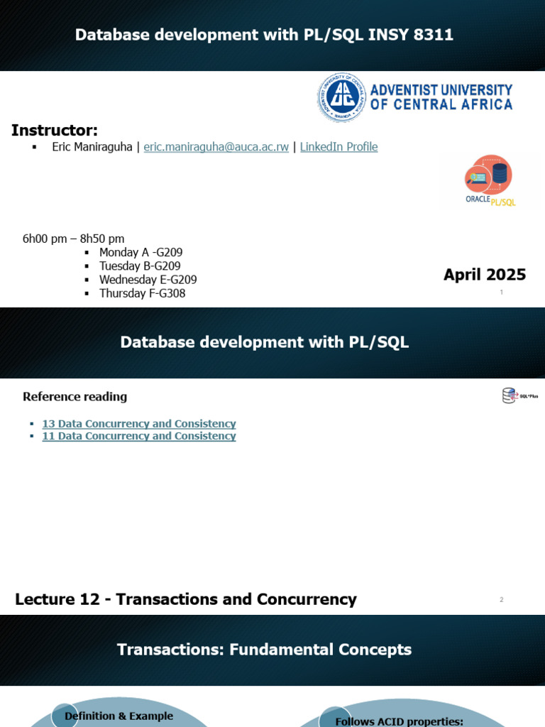 Lecture - 12 Transactions and Concurrency | PDF | Database Transaction | Computer Data