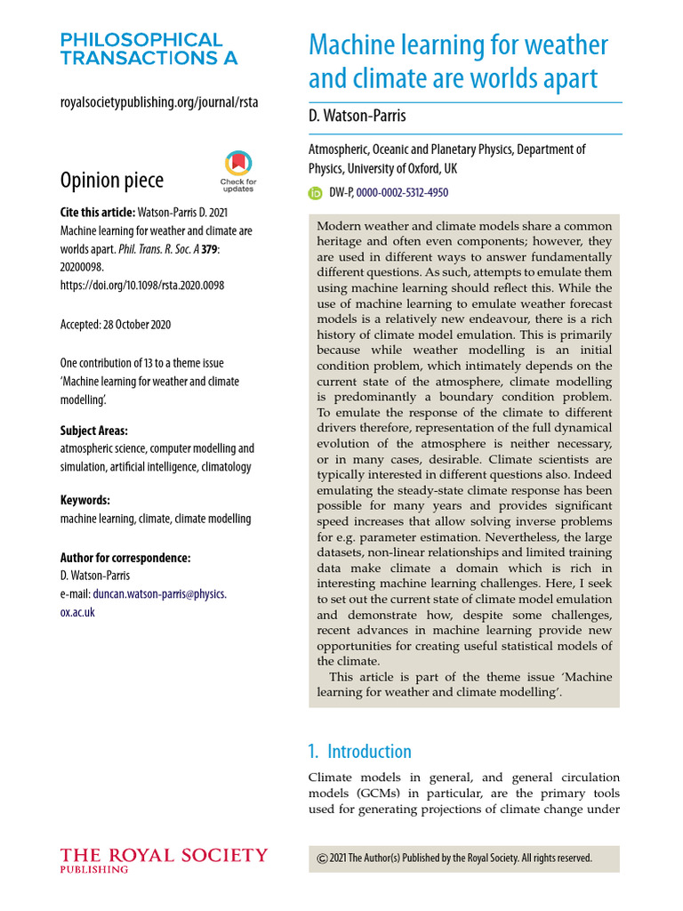 Watson Parris Machine Learning For Weather and Climate Are Worlds Apart ...