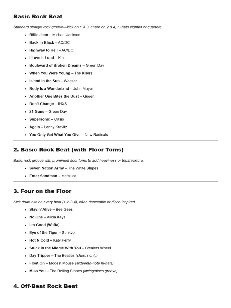 Standard Rock Beat Overview | PDF | Rock Music | Sound Recording