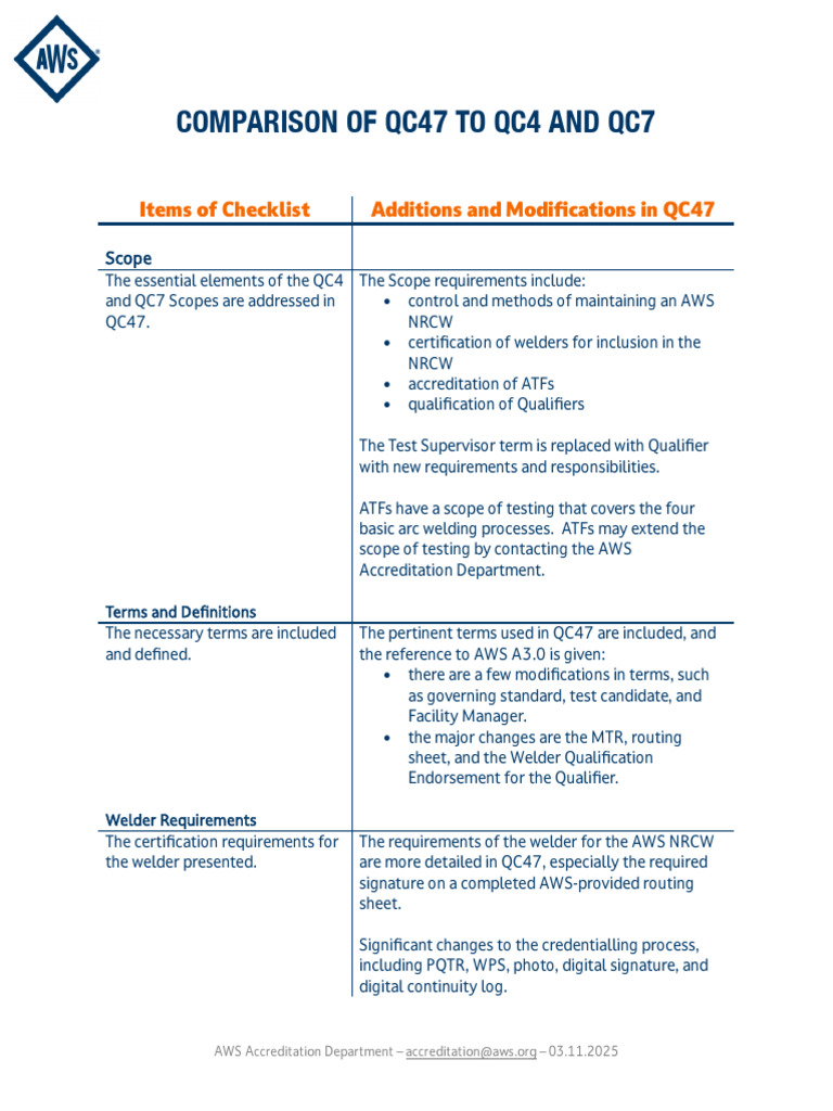 Comparison of QC47 To QC4 and QC7 | PDF | Electric Heating | Welding