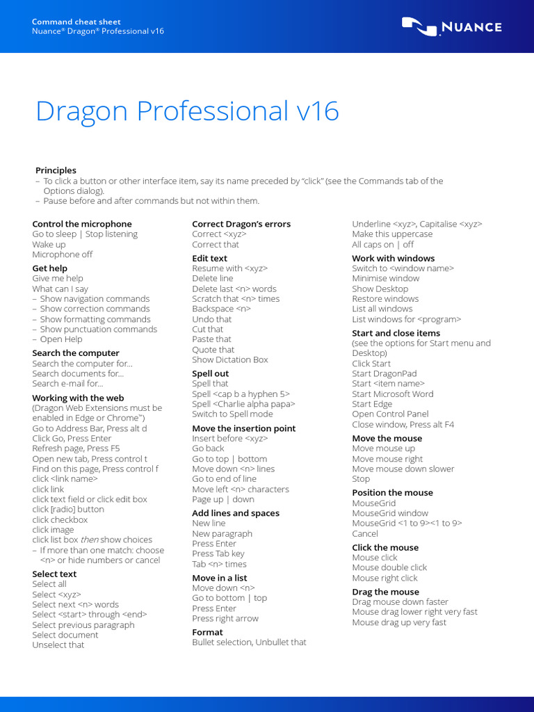 Cheat Sheet-Dragon-Professional-V16-En-Uk | PDF | World Wide Web | Internet & Web