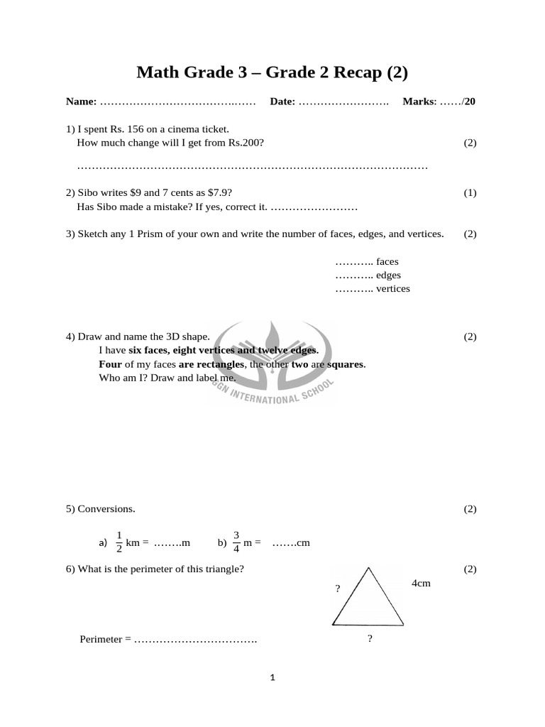 G2 -3 Math RecapAS2 | PDF