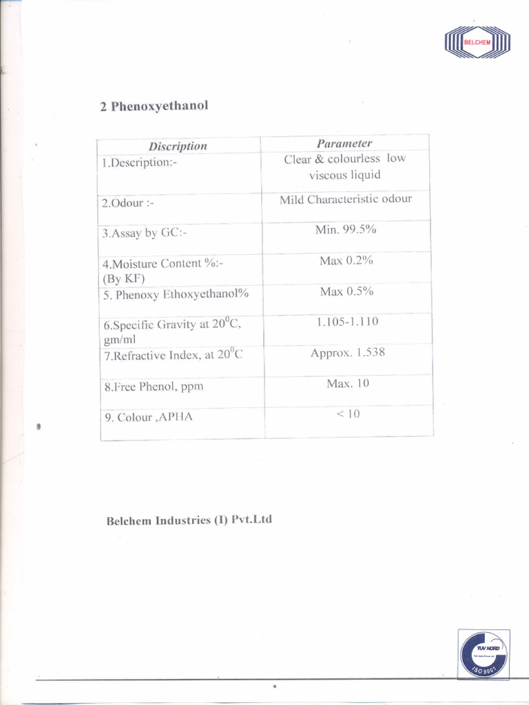 BELGUARD 2 PHENOXY ETHANOL - Specification | PDF
