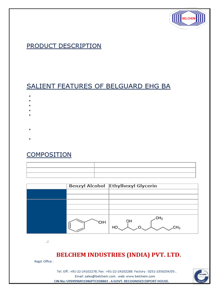 BELGUARD EHG BA - Specification | PDF | Solubility | Glycerol