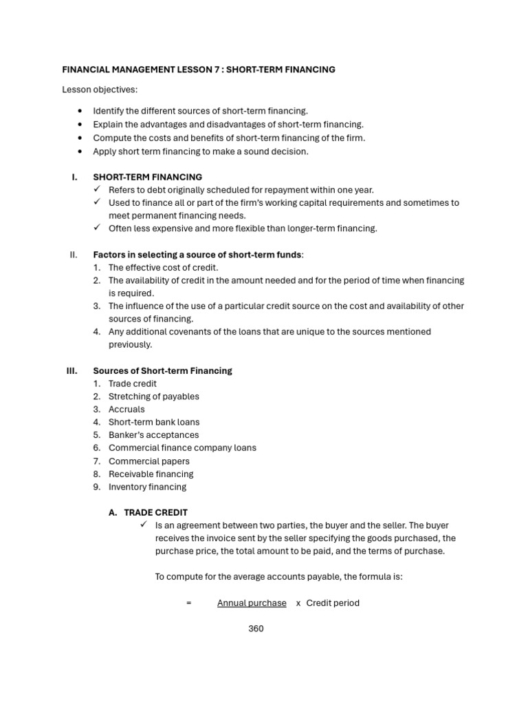 FINMAN Short Term Financing | PDF | Interest | Loans