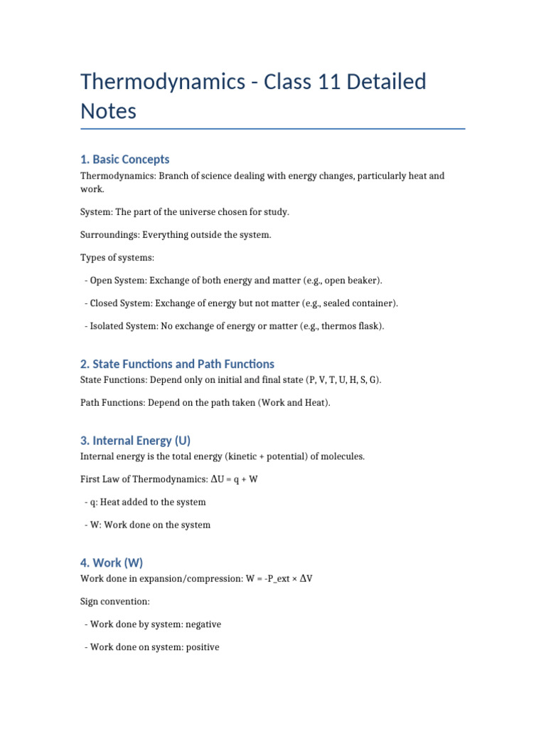 Thermodynamics Class 11 Detailed Notes | PDF | Gibbs Free Energy | Heat