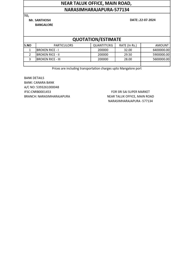 QUOTATION RICE | PDF