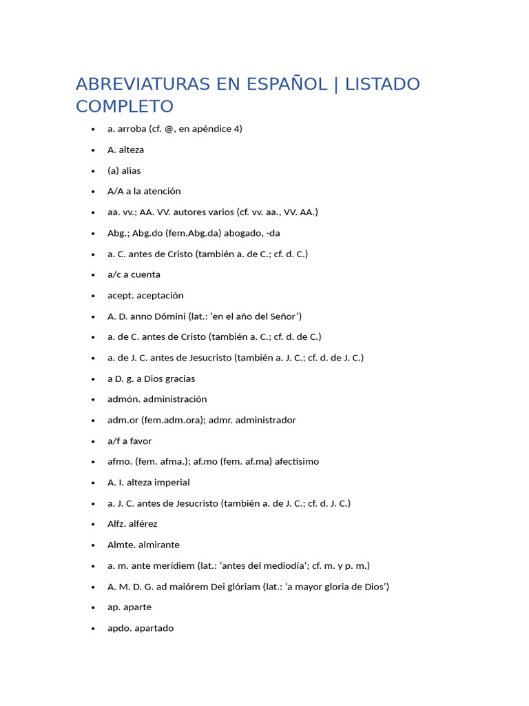 Abreviaturas en Español | PDF