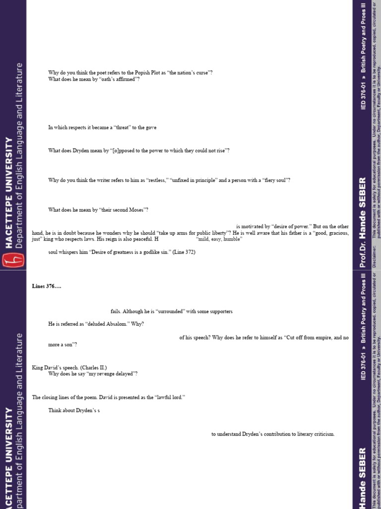 Study Guide: Absalom and Achitophel | PDF | John Dryden | Writing